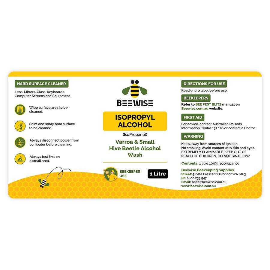 Isopropyl Alcohol (Isopropanol) Varroa Wash & Hard Surface Cleaner 1 litre